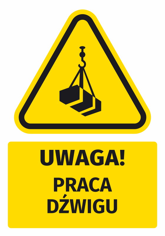 Naklejka ostrzegawcza BHP z piktogramem Uwaga! Praca dźwigu - sklep ...