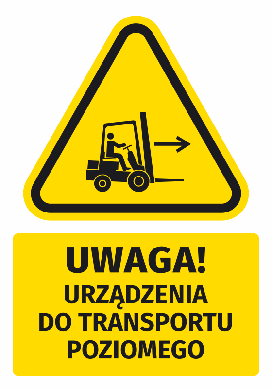 Naklejka ostrzegawcza BHP z piktogramem Uwaga! Urządzenia do transportu ...